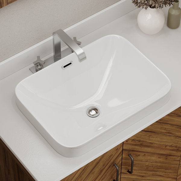 Los Flexi 18" x 13" Rectangular Semi-Recessed Ceramic Bathroom Sink with Overflow | Wayfair